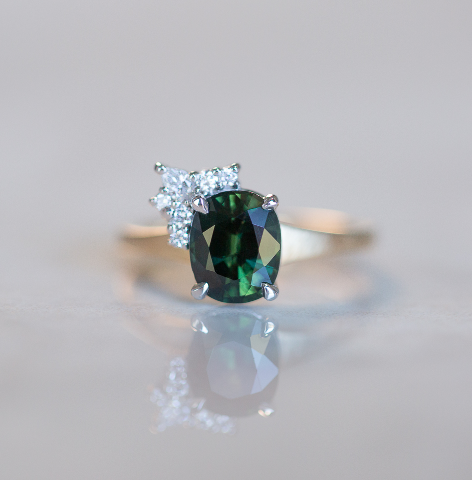 2.30ct Green Sapphire & Diamond Ring | Maeve – Violet Gray Design